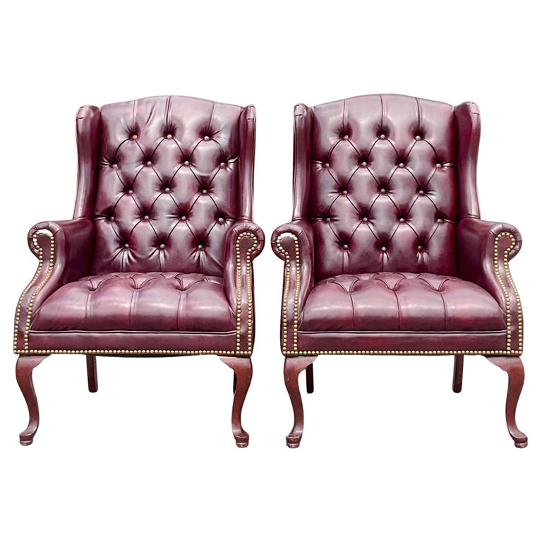 Vintage Regency Tufted Faux Leather Wingback Chairs, a Pair For Sale at ...