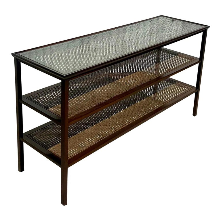 Vintage Regency Two Tier Cane Console Table at 1stDibs