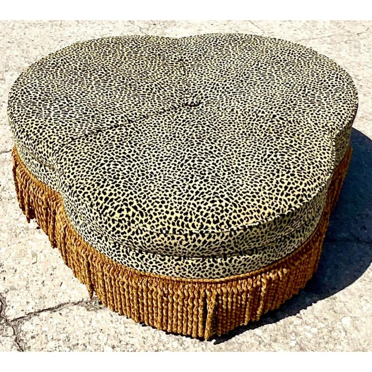 Vintage Regency Velveteen Leopard Cloverleaf Ottoman For Sale at 1stDibs