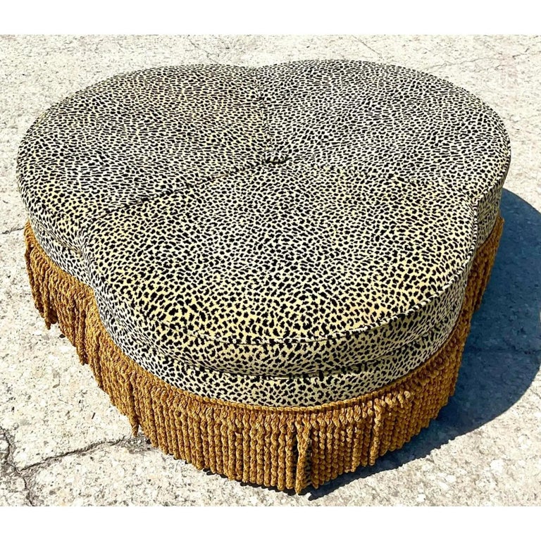 Vintage Regency Velveteen Leopard Cloverleaf Ottoman For Sale at 1stDibs