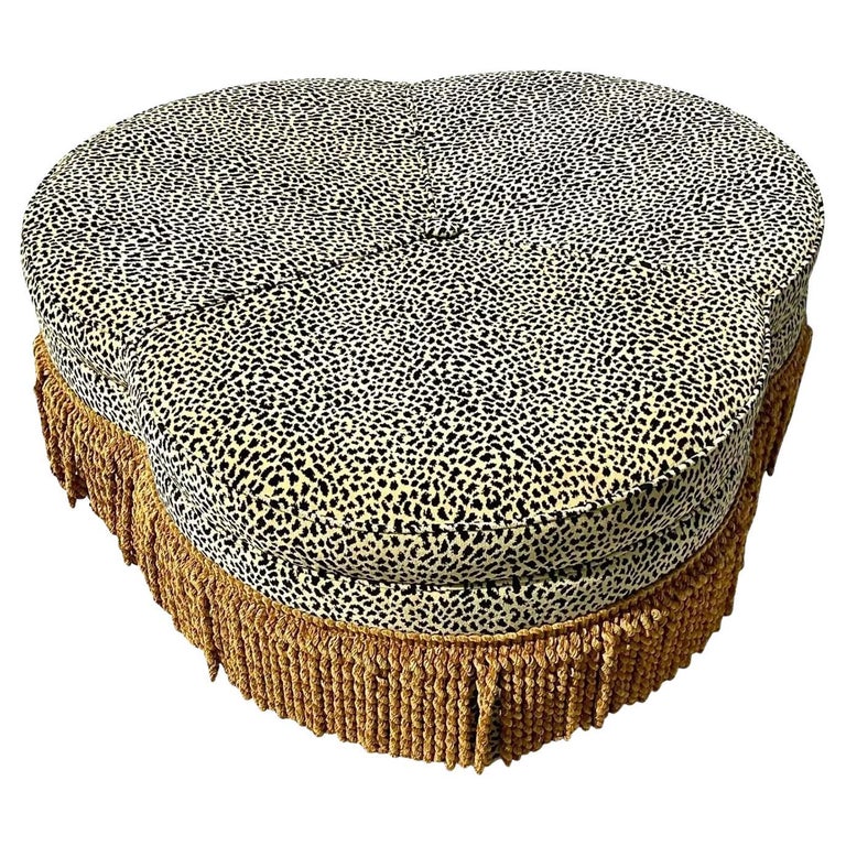 Vintage Regency Velveteen Leopard Cloverleaf Ottoman For Sale at 1stDibs
