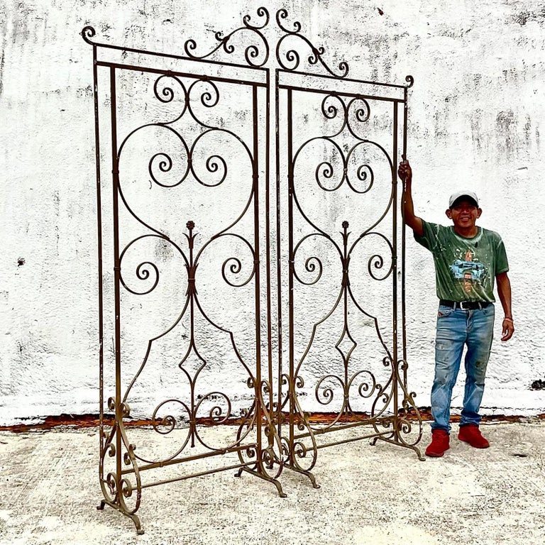 Vintage Regency Wrought Iron Gate Screen For Sale at 1stDibs