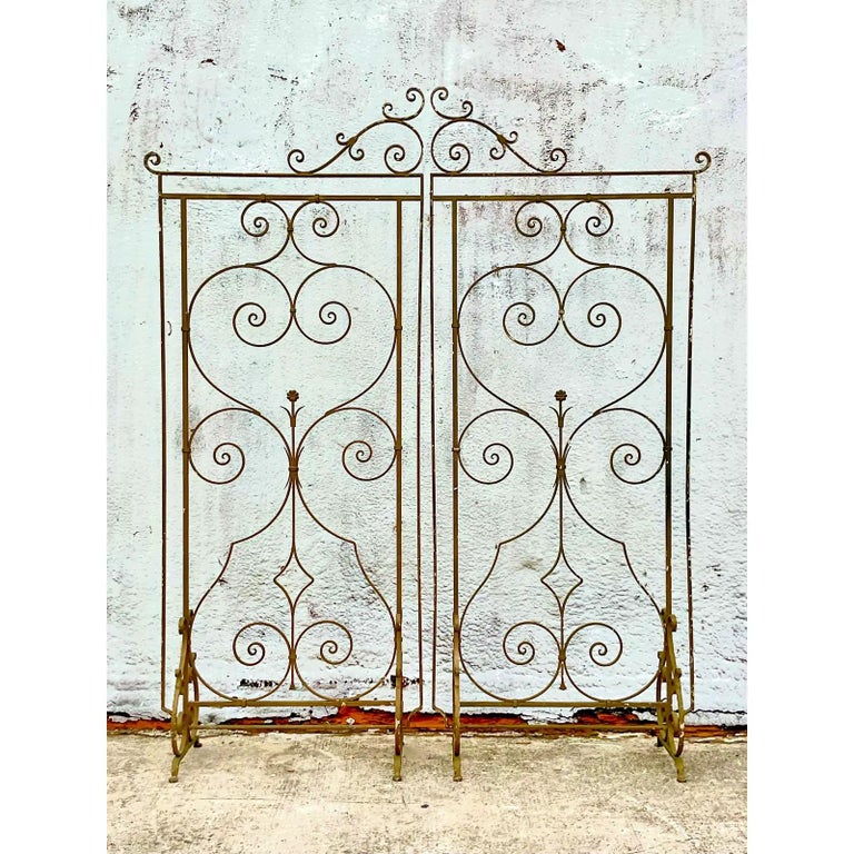Vintage Regency Wrought Iron Gate Screen For Sale at 1stDibs