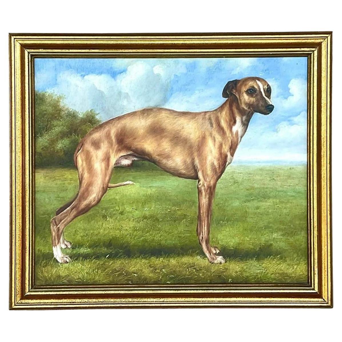Vintage Regency Signed Original Oil Painting of Dog For Sale at 1stDibs