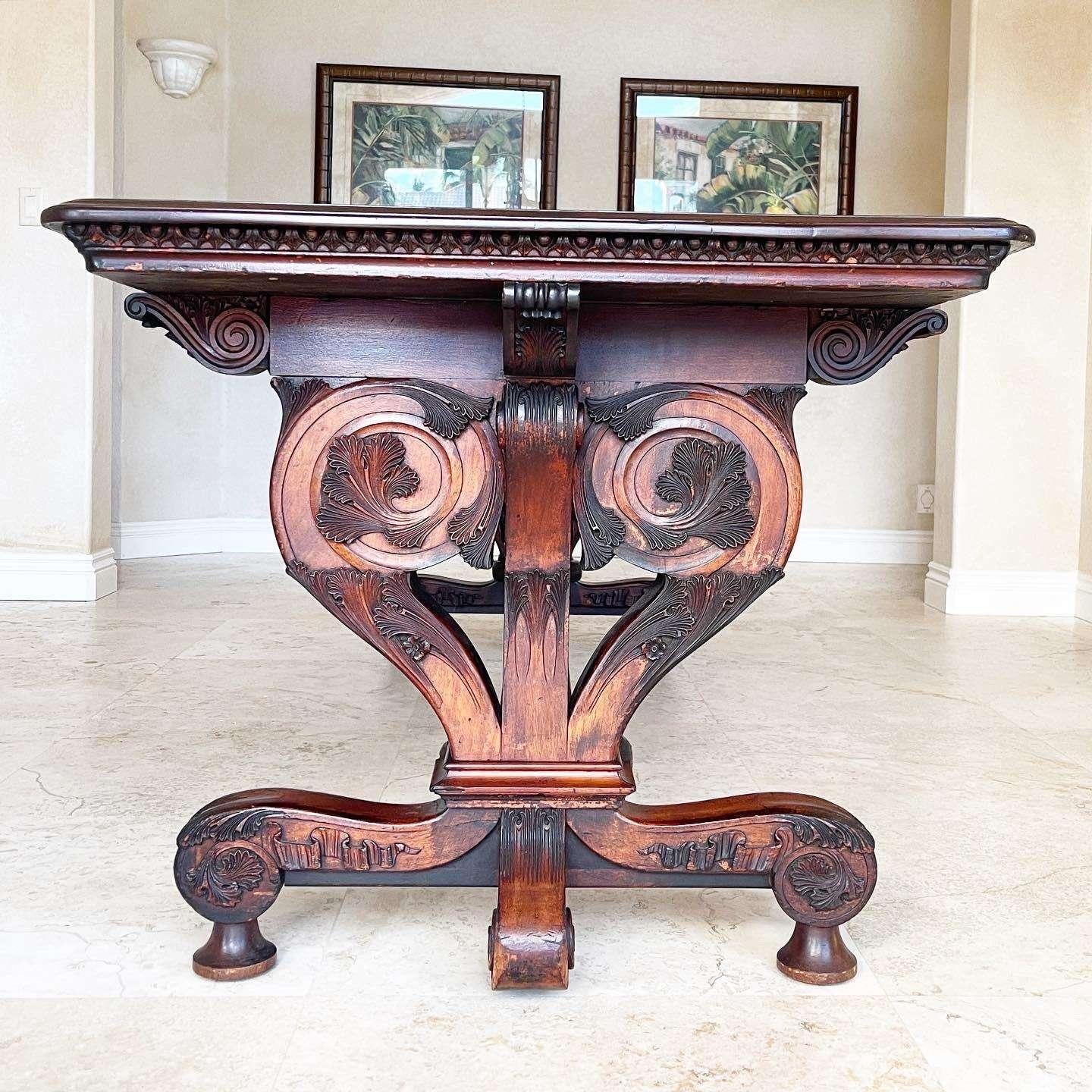 Vintage Renaissance Revival Crested Wooden Dining Table for Philco Corp ...