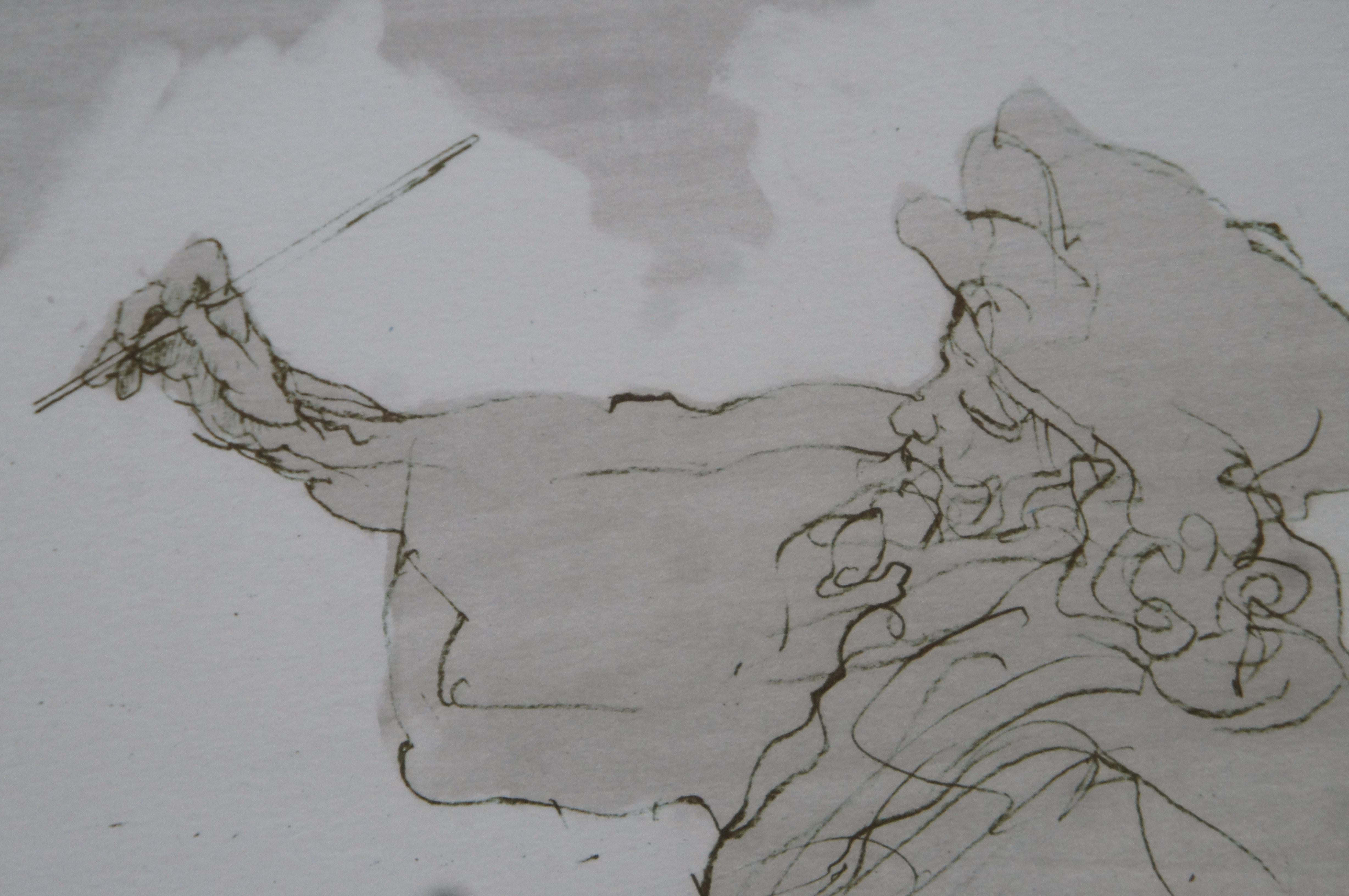 Vintage Renaissance Sketch Lithograph of Scholars Philosophers Acrylic ...