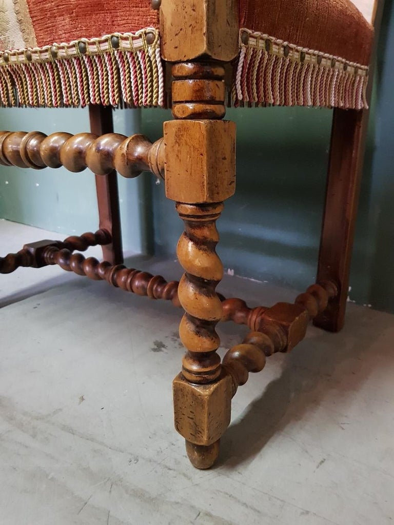 Vintage Renaissance Style Nutwood Armchair with Carved Armrests of 2 ...