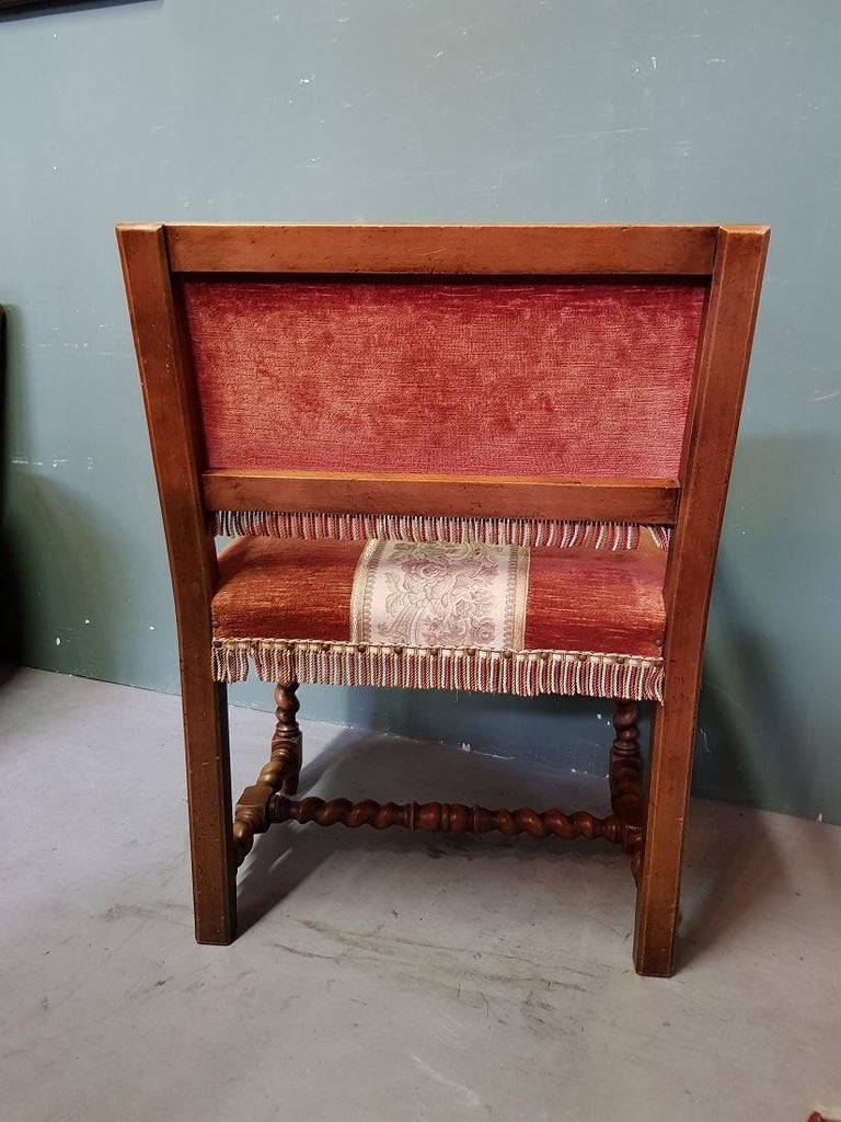 Vintage Renaissance Style Nutwood Armchair with Carved Armrests of 2 ...