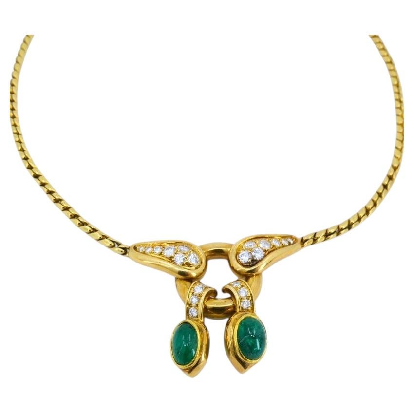 Vintage Kurt Gutmann 14k Yellow Gold Emerald and Diamond Necklace, 16.5 ...