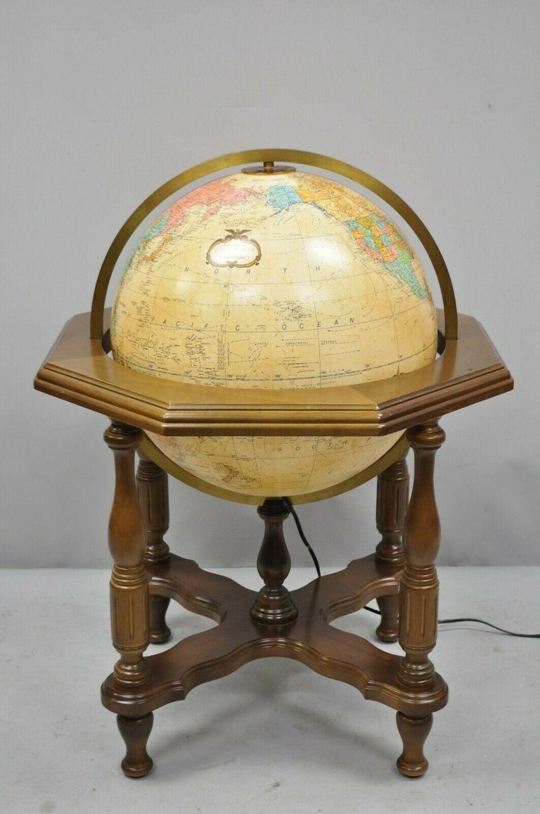 Vintage Replogle Large Lighted Globe on Cherry Stand Base at 1stDibs ...