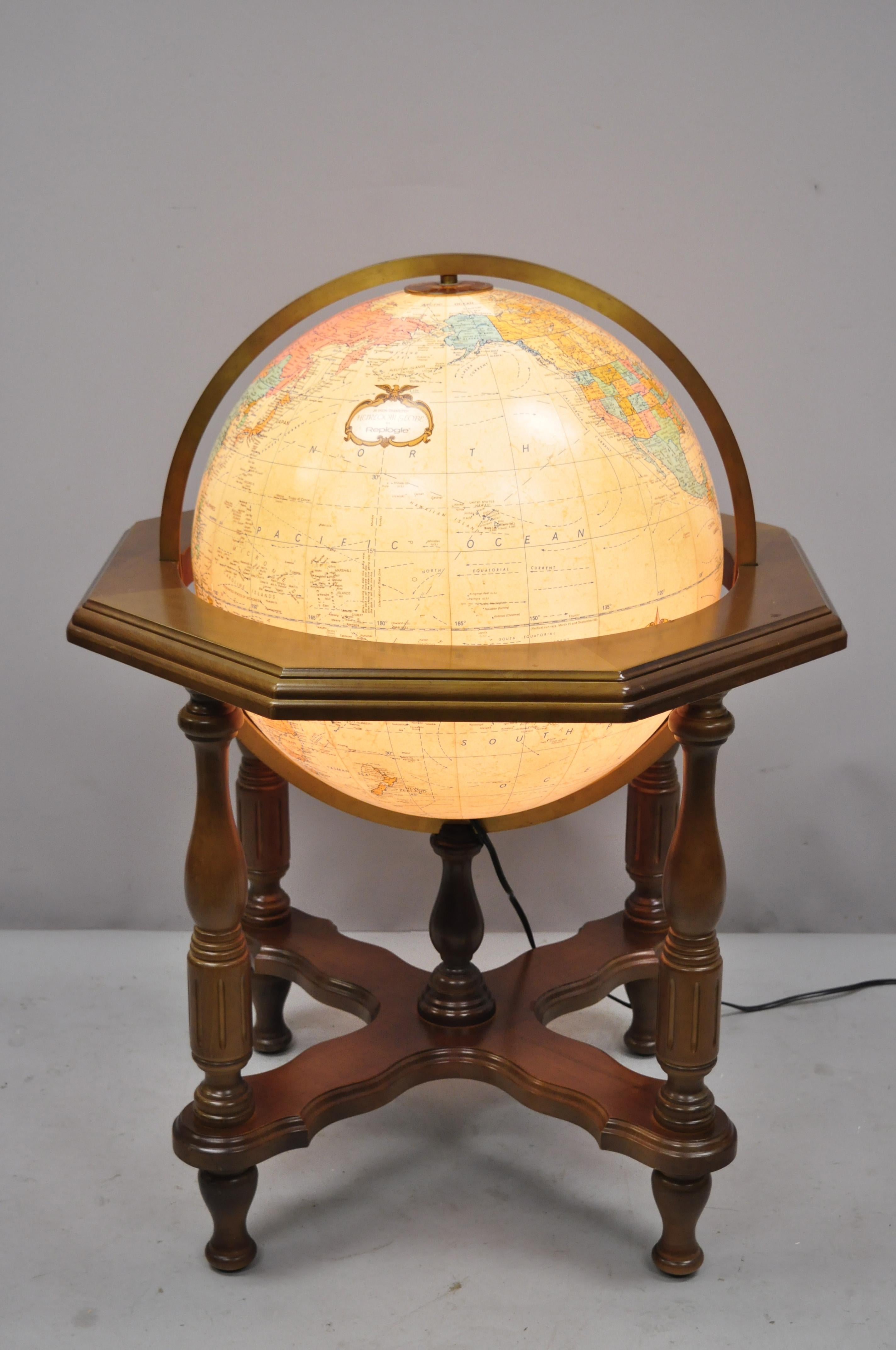 Vintage Replogle Large Lighted Globe on Cherry Stand Base at 1stDibs ...