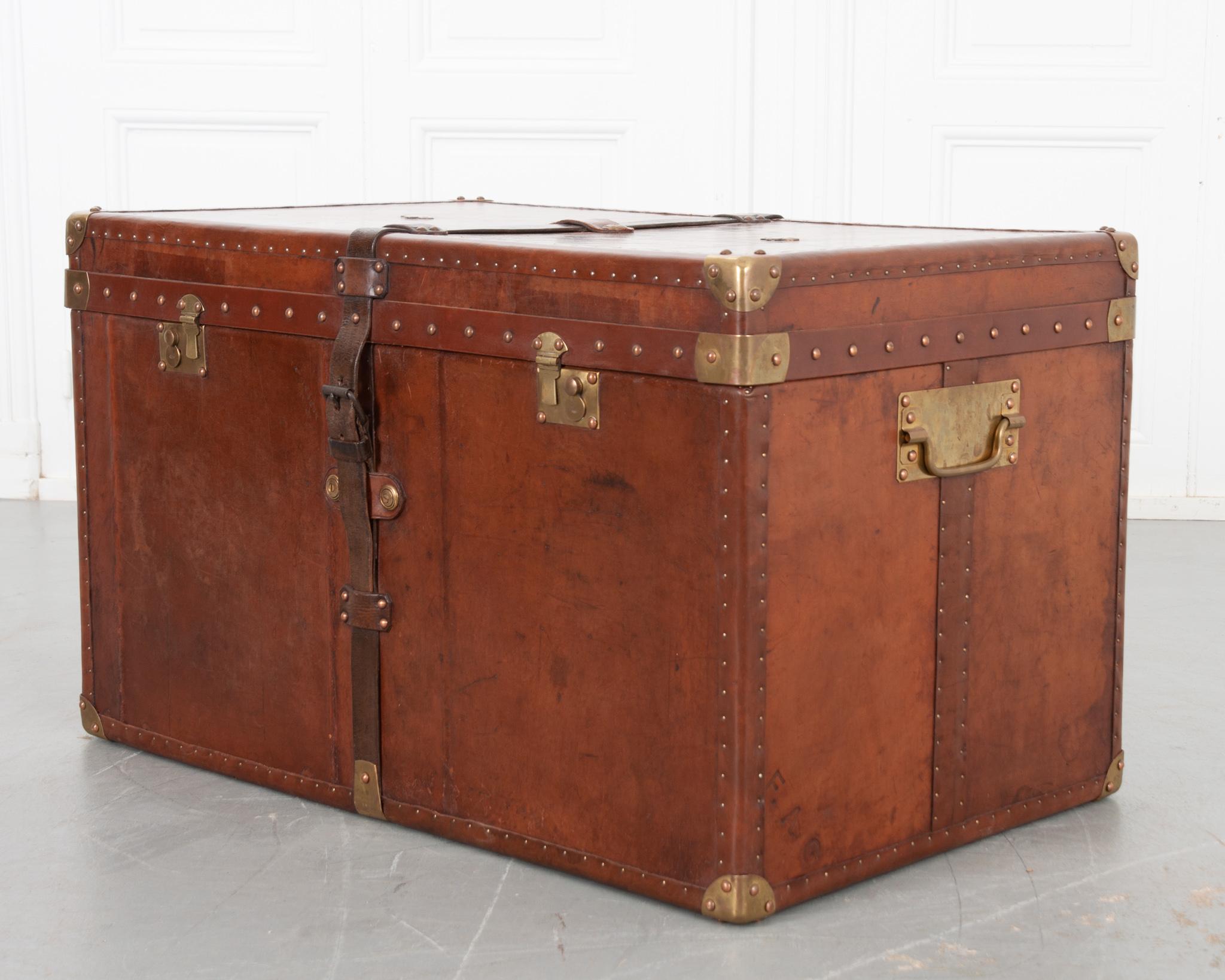 Vintage Reproduction Leather and Brassbound Steamer Trunk at 1stDibs ...