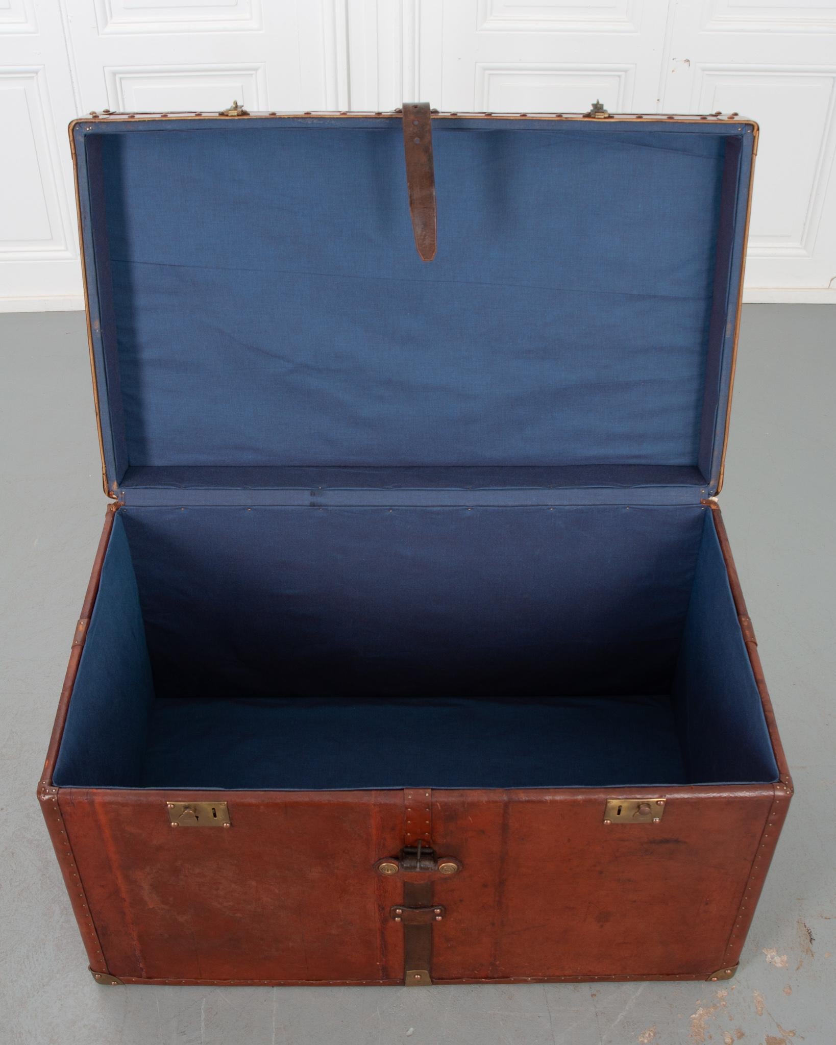 Vintage Reproduction Leather and Brassbound Steamer Trunk at 1stDibs ...