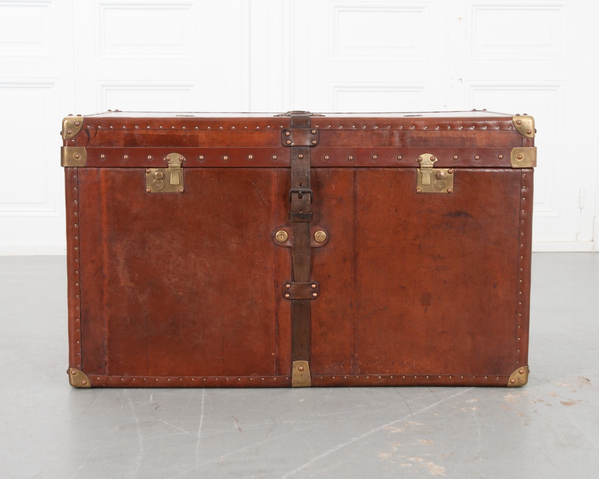 Vintage Reproduction Leather and Brassbound Steamer Trunk at 1stDibs ...