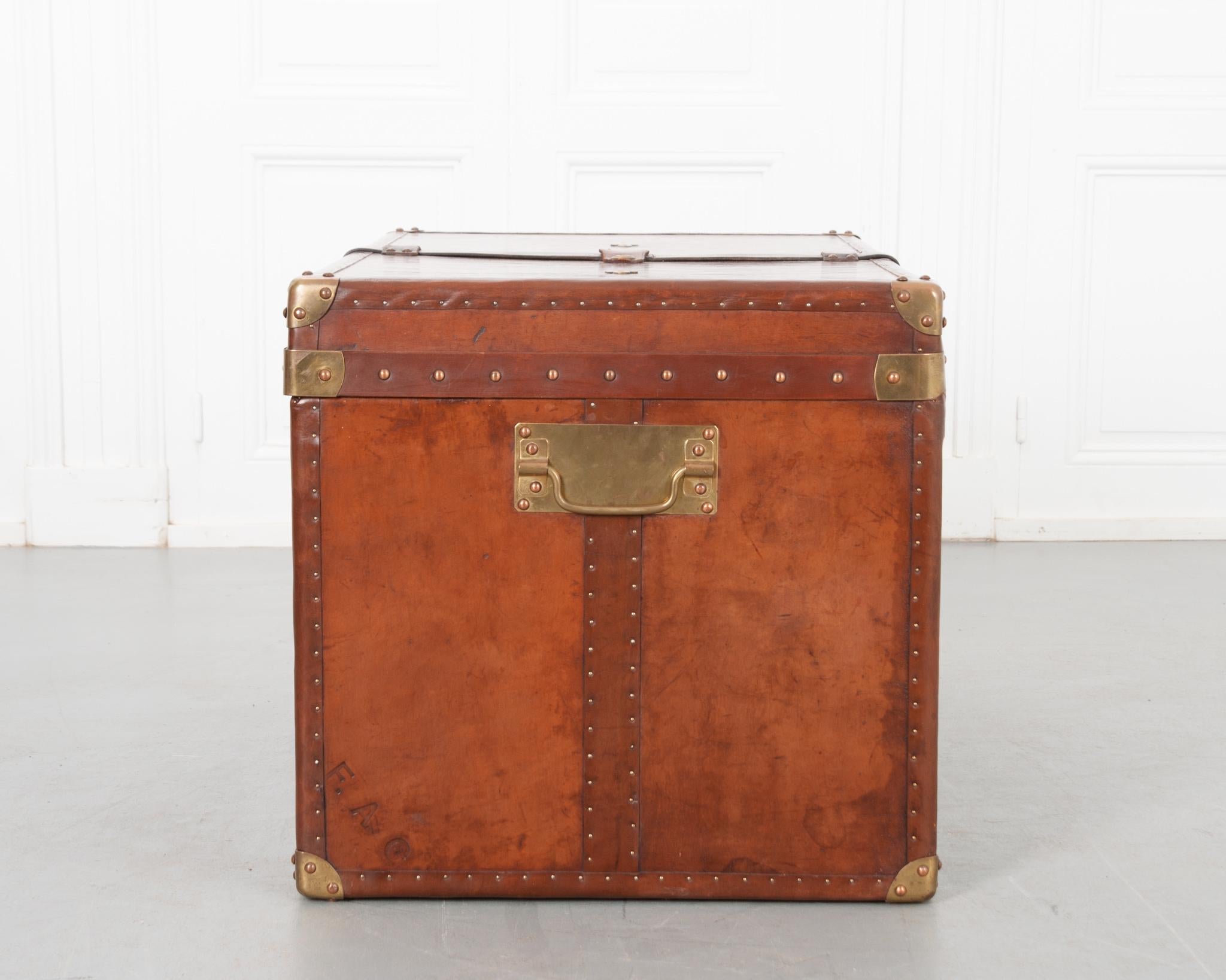 Vintage Reproduction Leather and Brassbound Steamer Trunk at 1stDibs ...