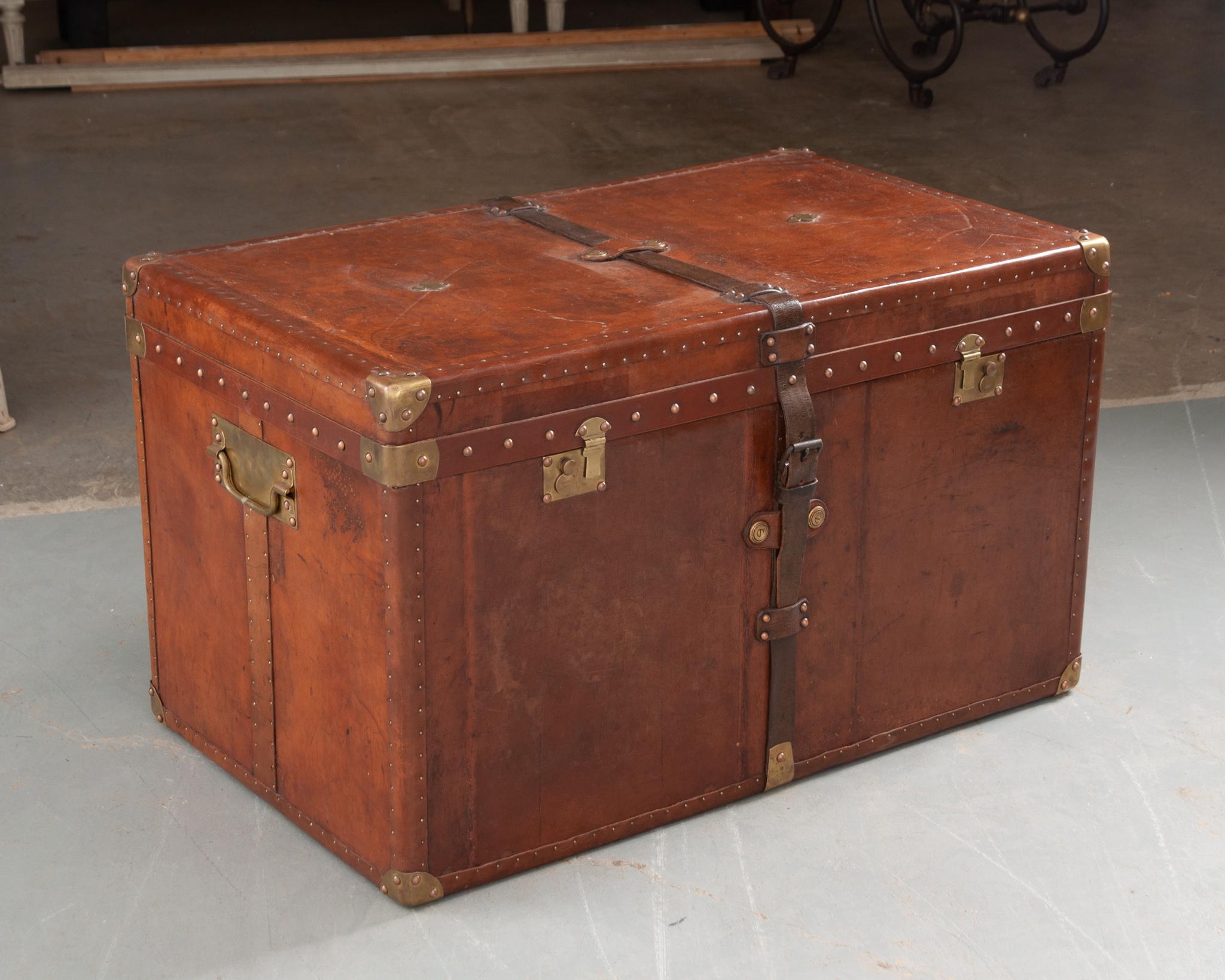 Vintage Reproduction Leather and Brassbound Steamer Trunk at 1stDibs ...