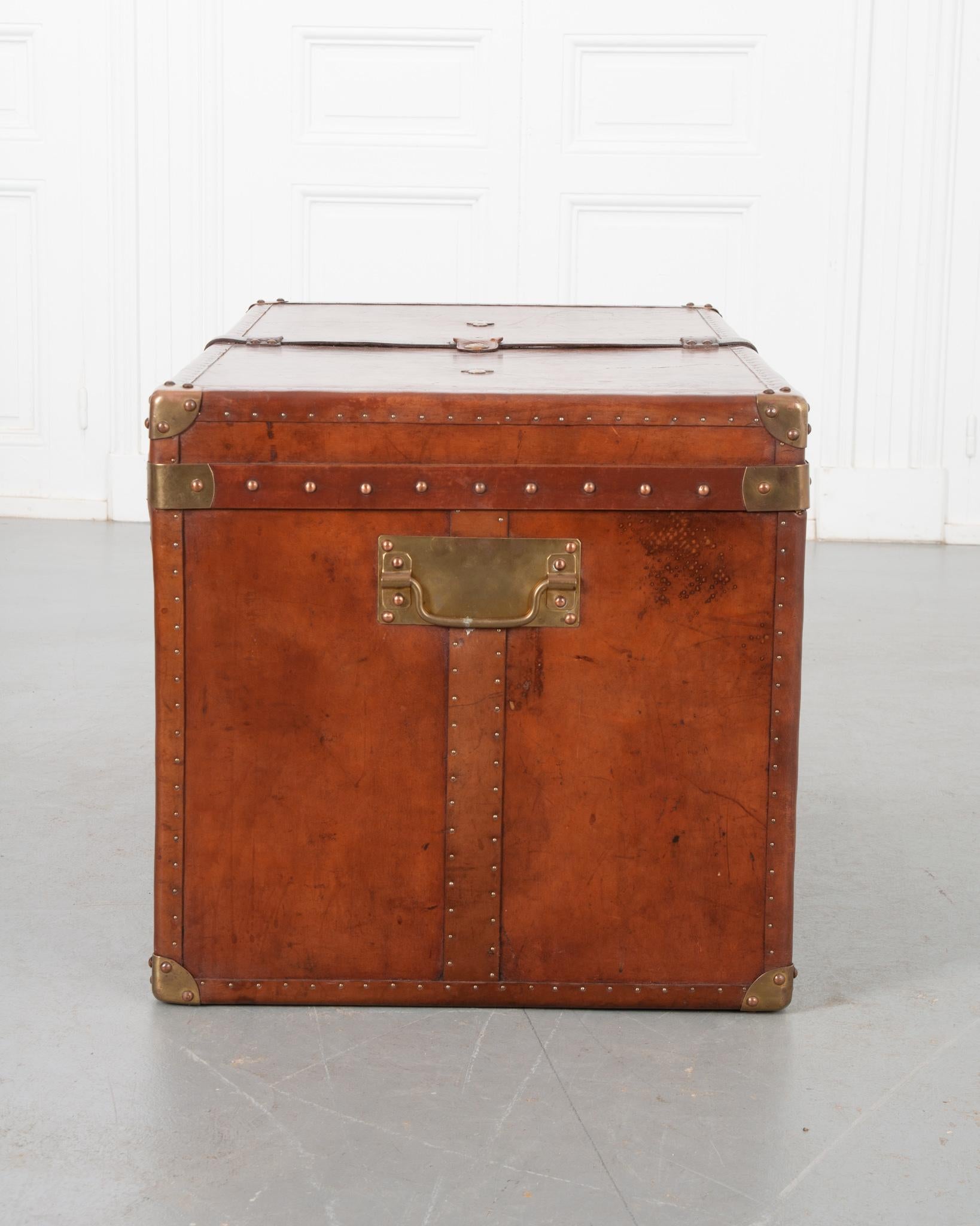 Vintage Reproduction Leather and Brassbound Steamer Trunk at 1stDibs ...