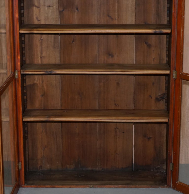 Vintage Restored Solid Pine Glass Doored Library Bookcase Also Hanging ...