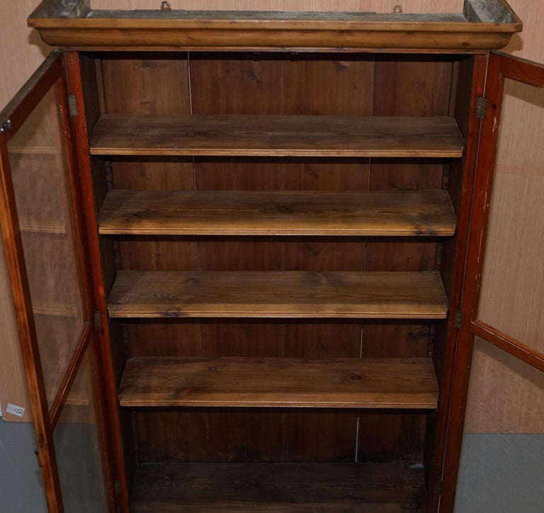 Vintage Restored Solid Pine Glass Doored Library Bookcase Also Hanging ...