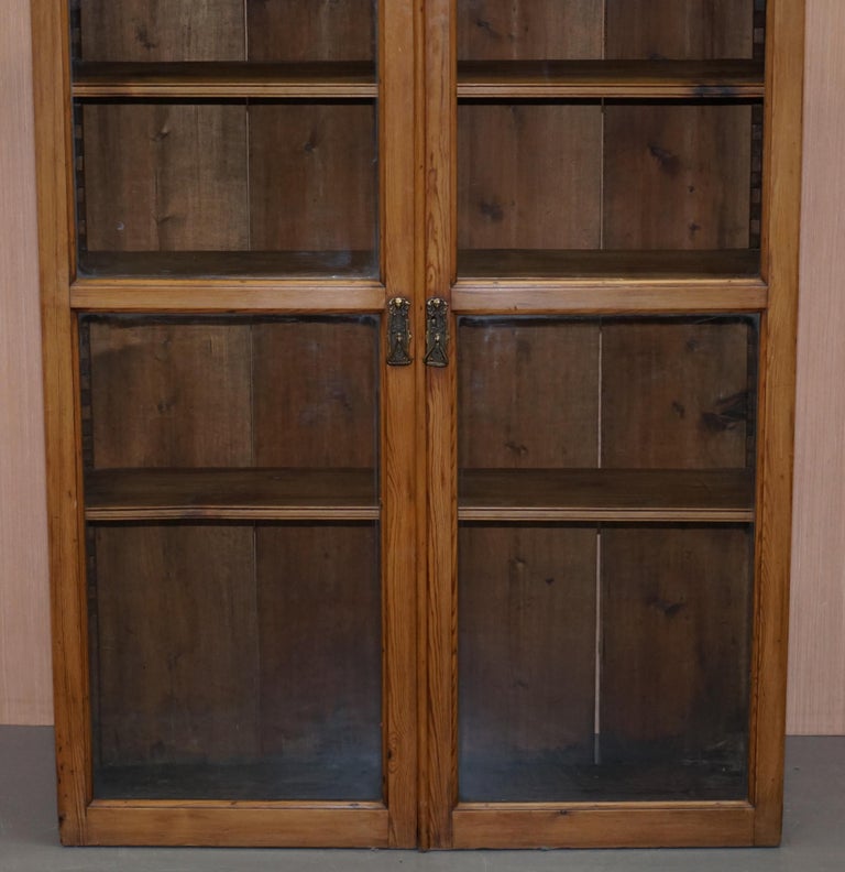 Vintage Restored Solid Pine Glass Doored Library Bookcase Also Hanging ...