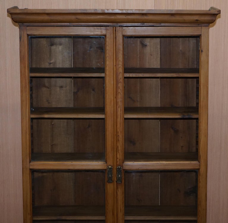 Vintage Restored Solid Pine Glass Doored Library Bookcase Also Hanging ...
