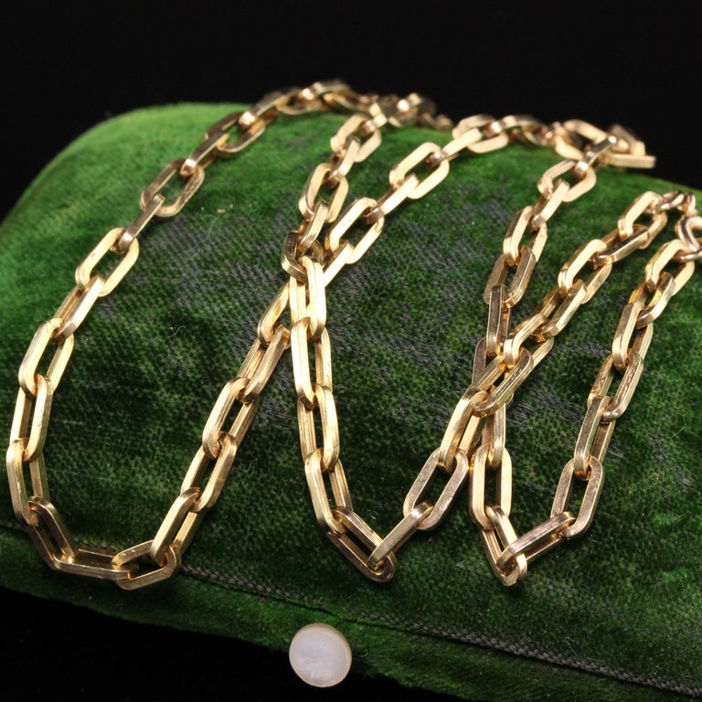 Vintage Retro 14K Yellow Gold Elongated Cable Link Chain Necklace For ...