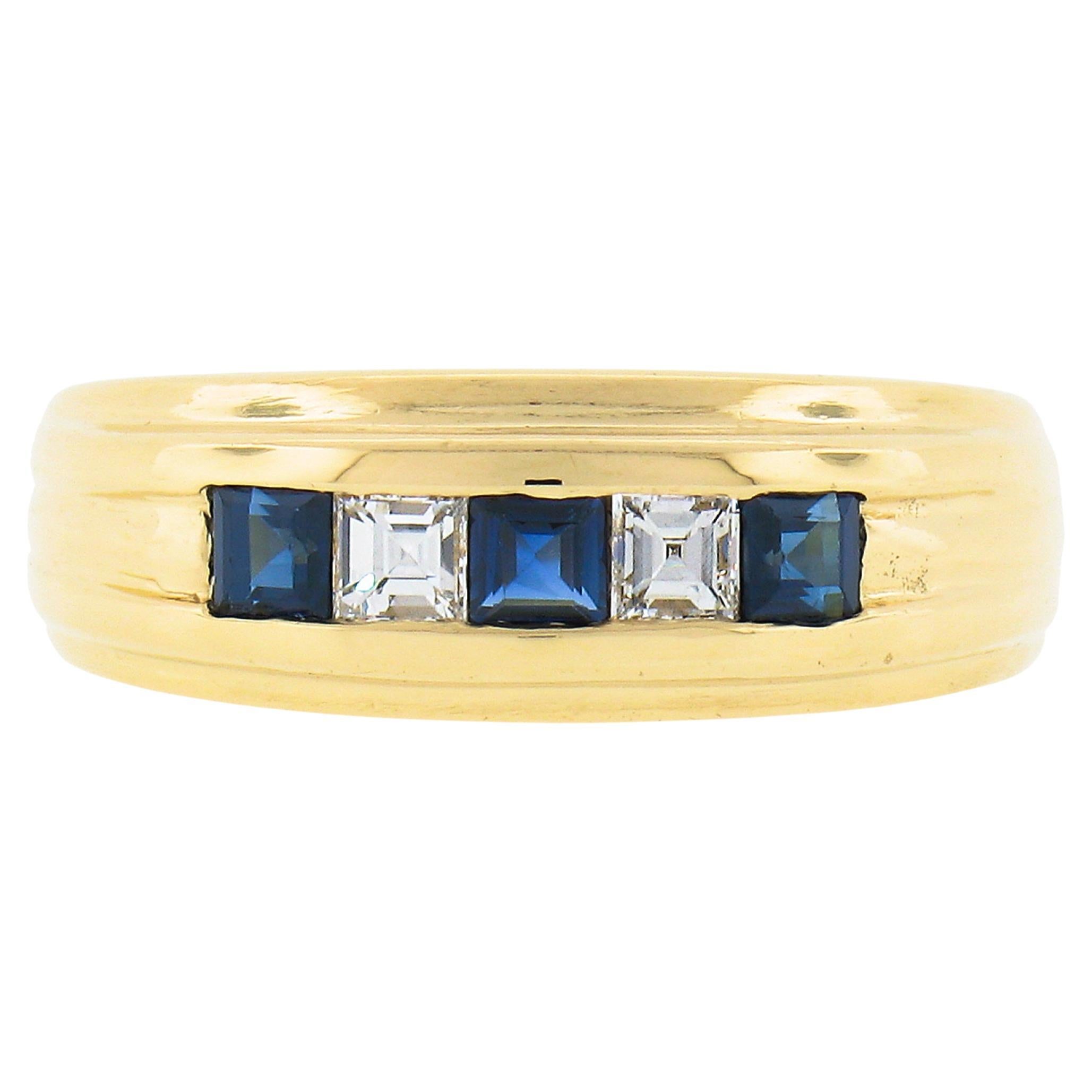Vintage Retro 18k Gold 0.43ctw Square Cut Sapphire and Diamond Channel ...