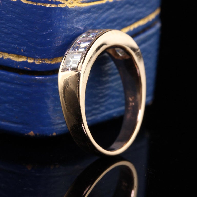 Vintage Retro 18K Rose Gold Carre Cut Wedding Band For Sale at 1stDibs