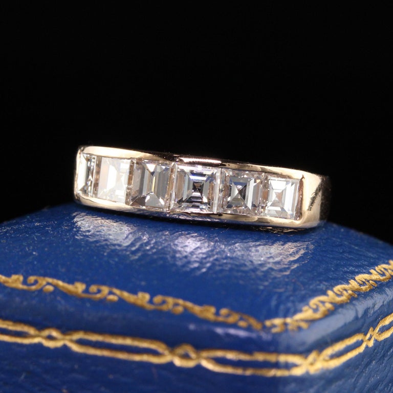 Vintage Retro 18K Rose Gold Carre Cut Wedding Band For Sale at 1stDibs