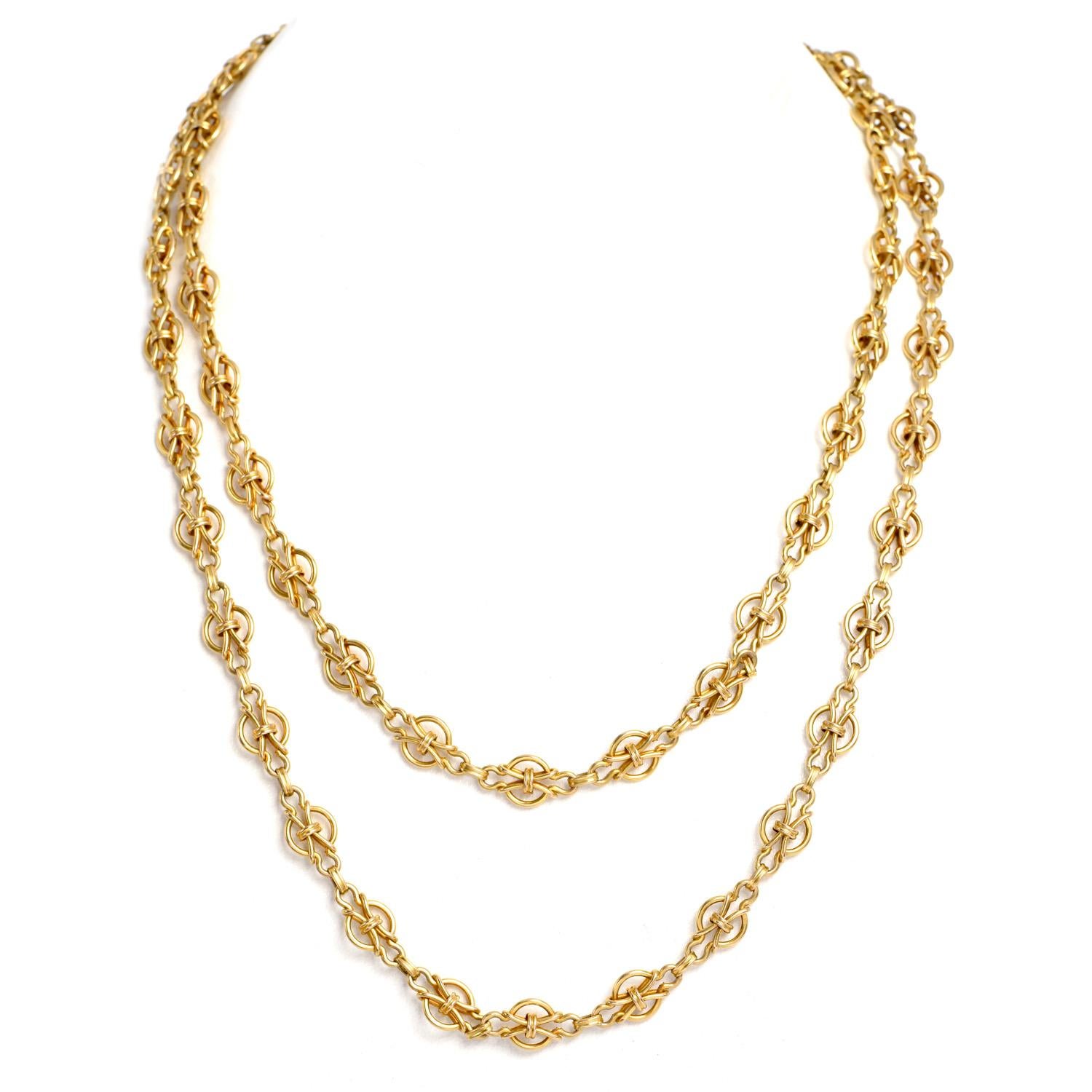 Vintage Retro 18K Yellow Gold Helm Fancy Link Chain Necklace For Sale ...