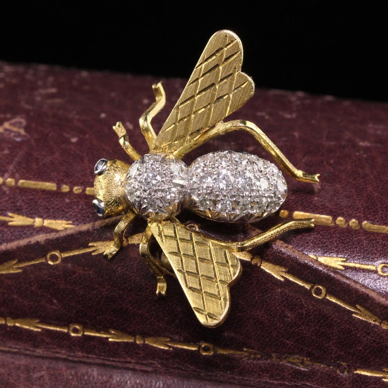 Vintage Retro 18k Yellow Gold and Platinum Diamond Bee Pin For Sale at ...