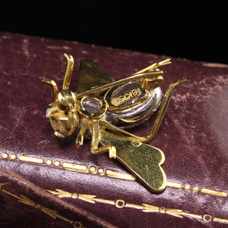 Vintage Retro 18k Yellow Gold and Platinum Diamond Bee Pin For Sale at ...