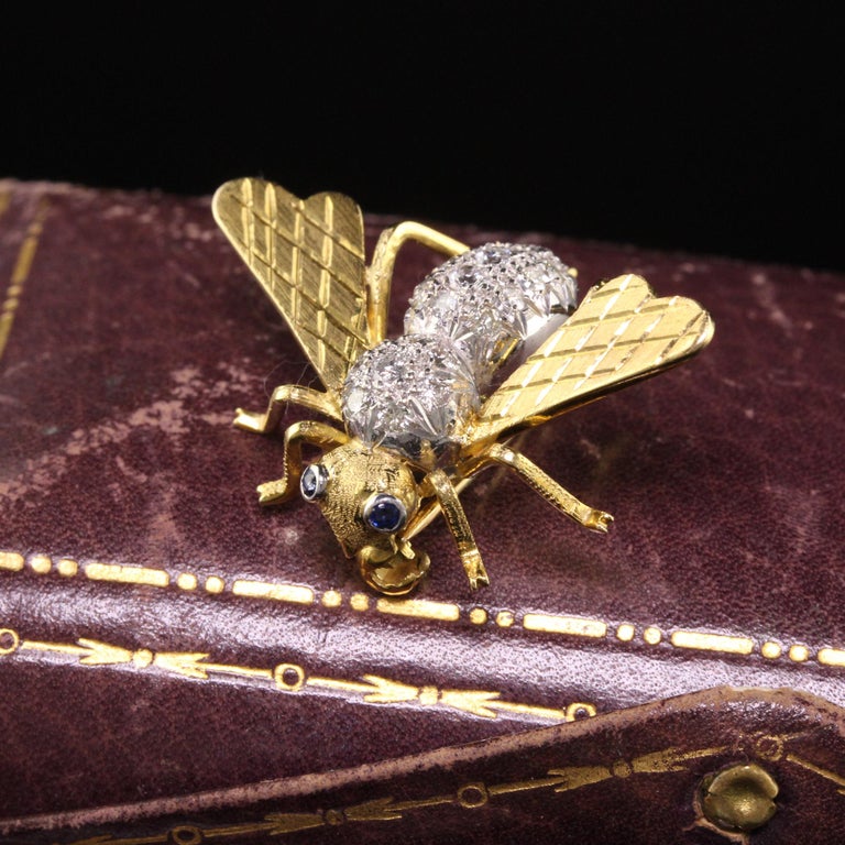 Vintage Retro 18k Yellow Gold and Platinum Diamond Bee Pin For Sale at ...