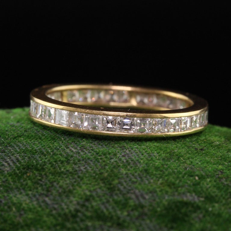 Vintage Retro 18K Yellow Gold Carre Cut Diamond Eternity Band at 1stDibs