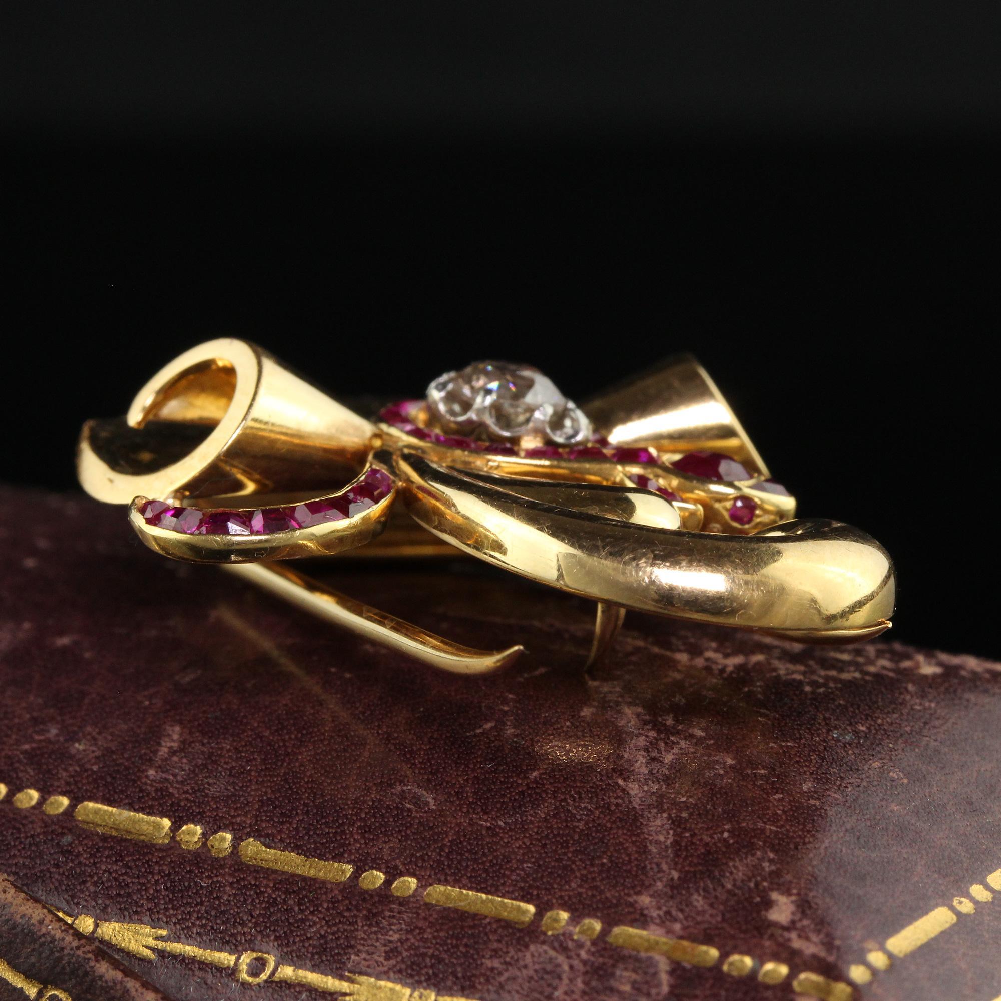 Vintage Retro 18K Yellow Gold Ruby and Old Mine Diamond Snake Pin For ...