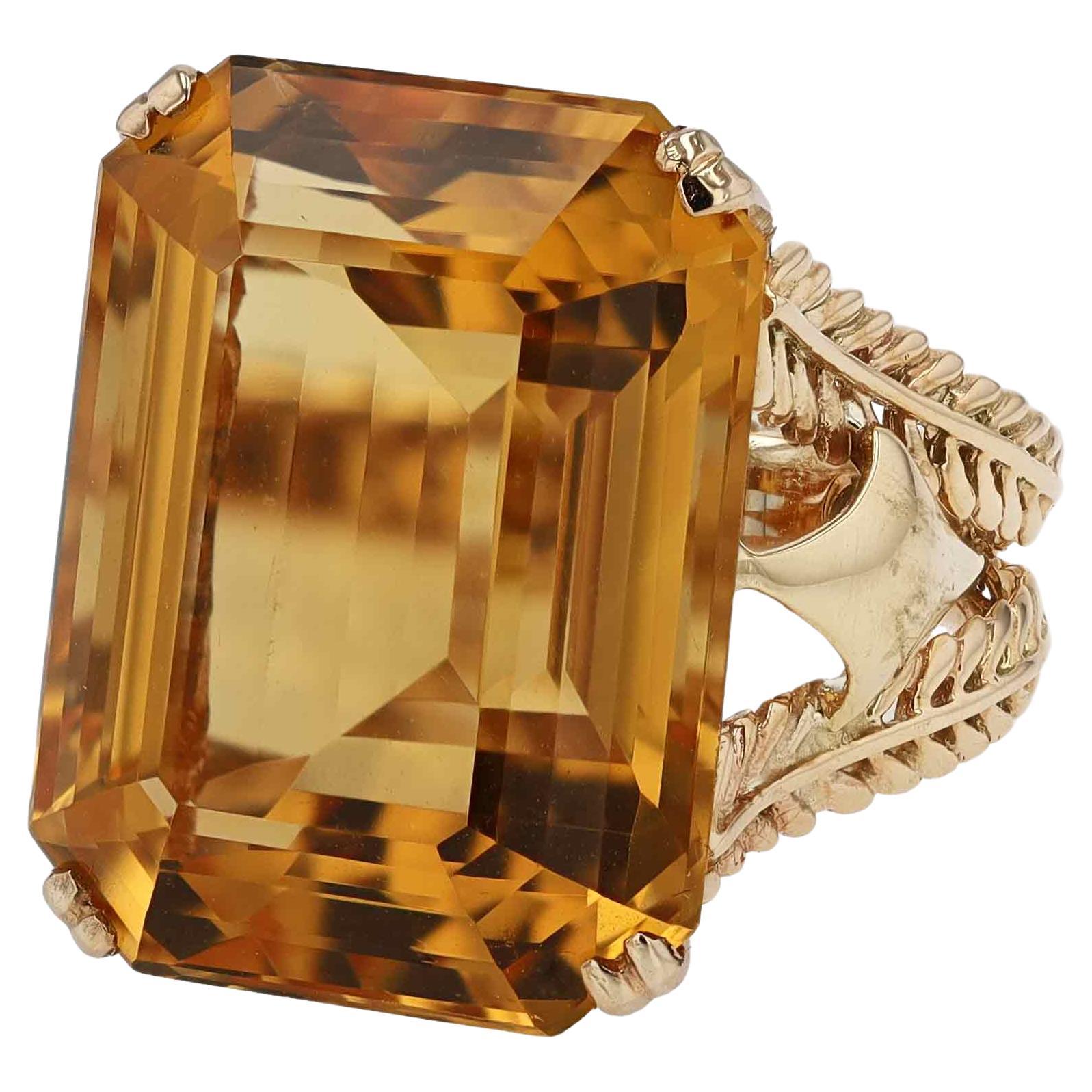 Vintage Retro 1940s 21 Carat Citrine Cocktail Ring For Sale at 1stDibs