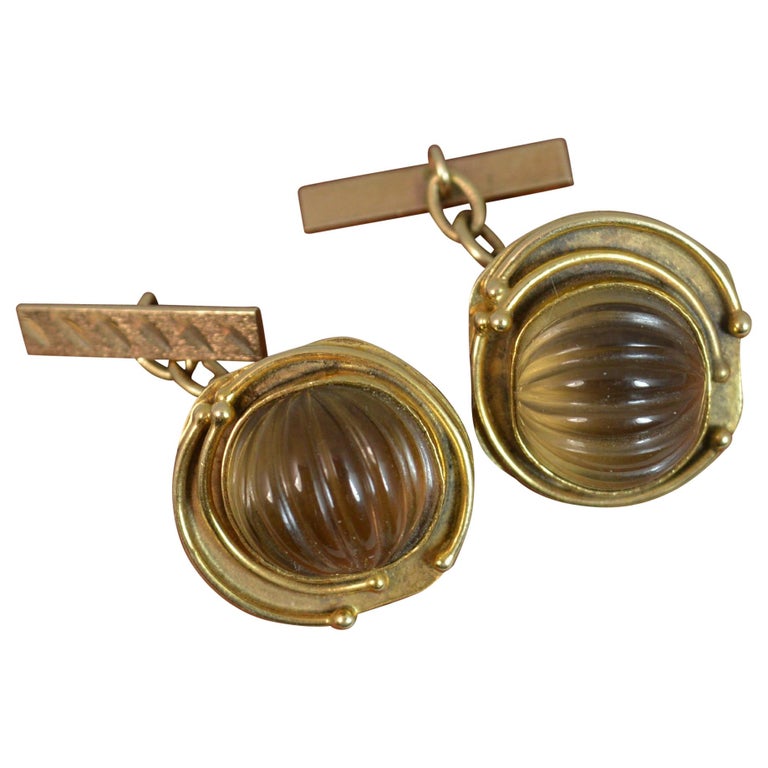 Vintage Retro 9 Carat Gold and Smoky Quartz Pair of Cufflinks For Sale ...