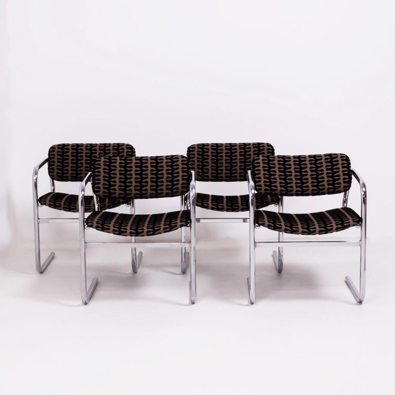 Vintage Retro Brown and Black Fabric Dining Chairs by Pieff, Set of 4 ...