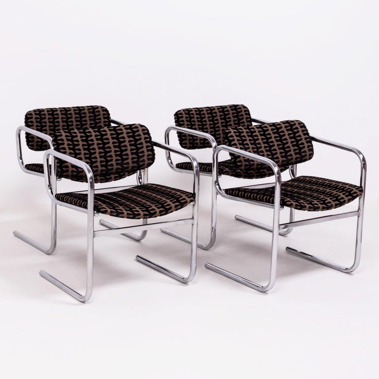 Vintage Retro Brown and Black Fabric Dining Chairs by Pieff, Set of 4 ...