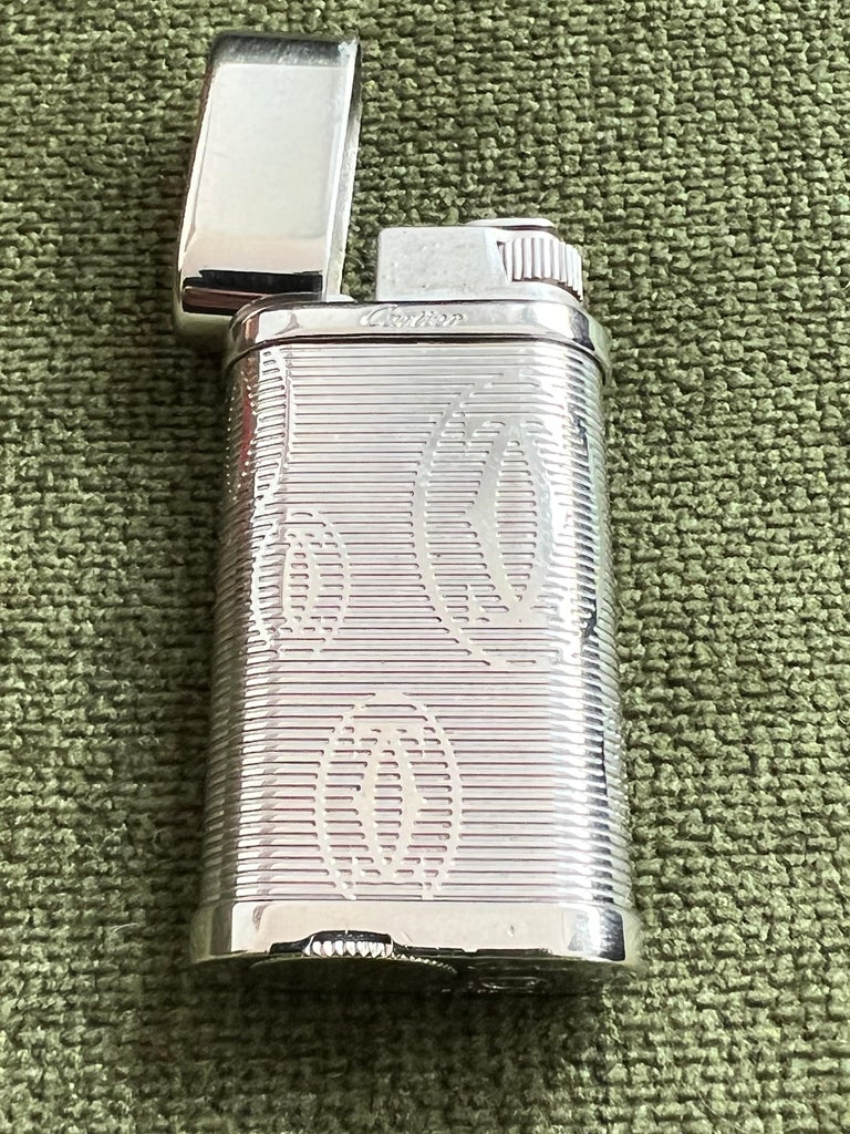 Vintage Retro Cartier Logo Lighter, Silver Palladium Finish For Sale at ...