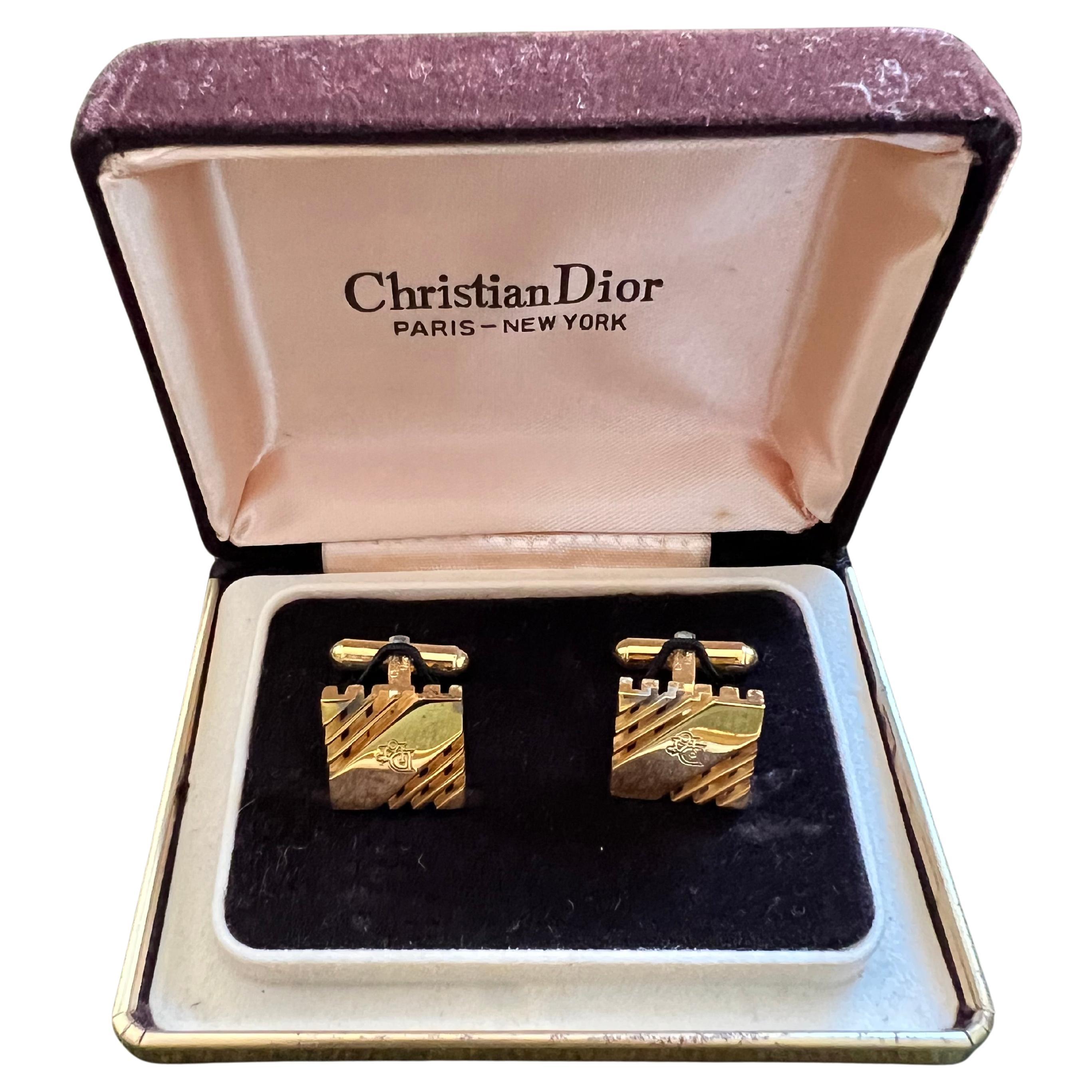 Vintage Retro Christian Dior Gold, Pink Tone Cufflinks Dior logo Circa “1980s” For Sale at 1stDibs