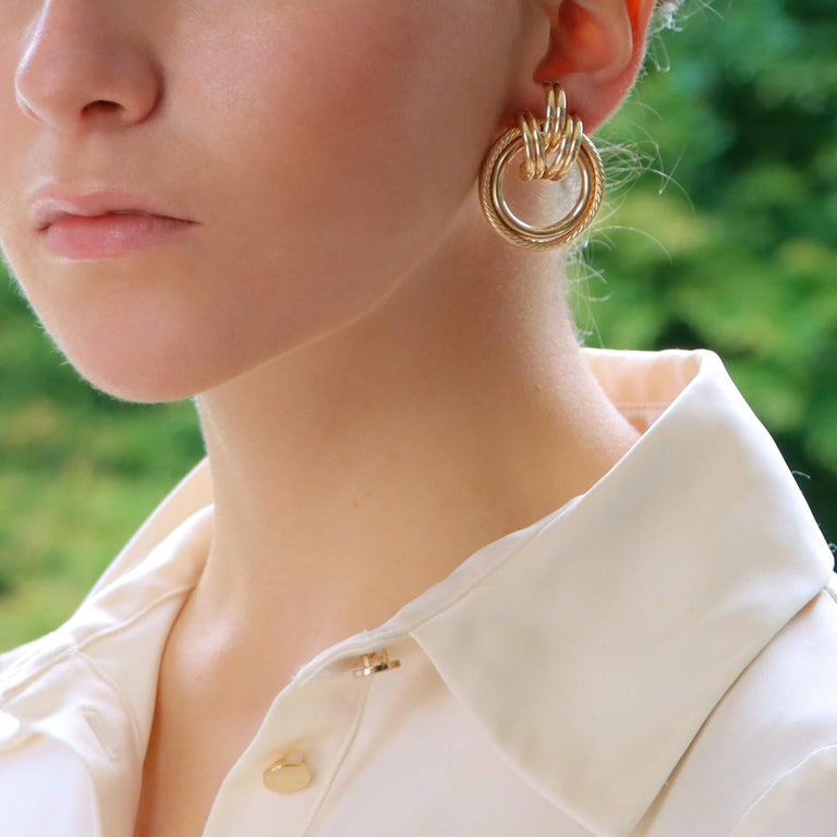Vintage Retro Circular Door Knocker Earrings in 9k Rose Gold at 1stDibs