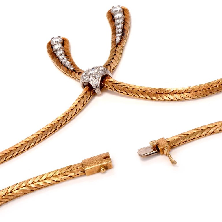 Vintage Retro Diamond 18 Karat Gold Bolo Tie Choker Necklace For Sale ...