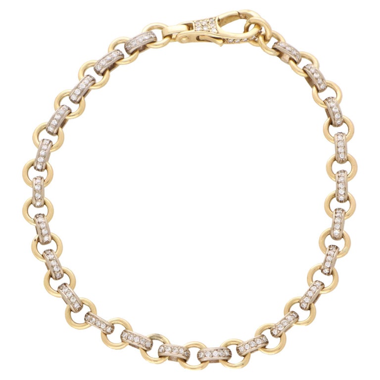 Vintage Retro Diamond Chain Link Bracelet in 19k Yellow and White Gold ...