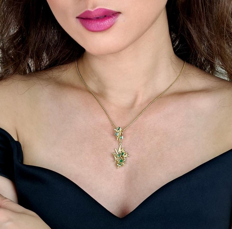 Vintage or Retro Emerald Set Abstract Pendant in 18 Carat Yellow Gold ...