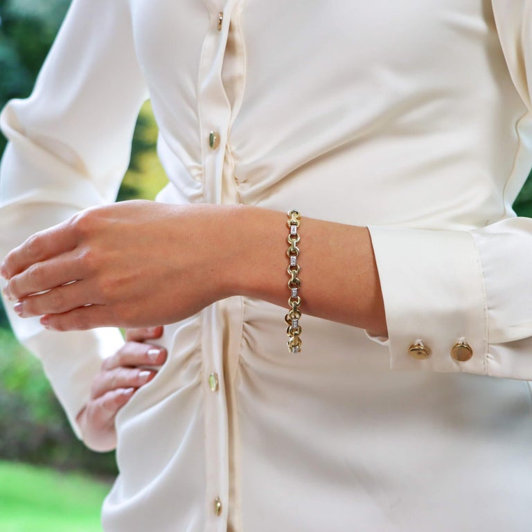 Vintage Retro Inspired Diamond Link Bracelet in 14k Yellow and White ...