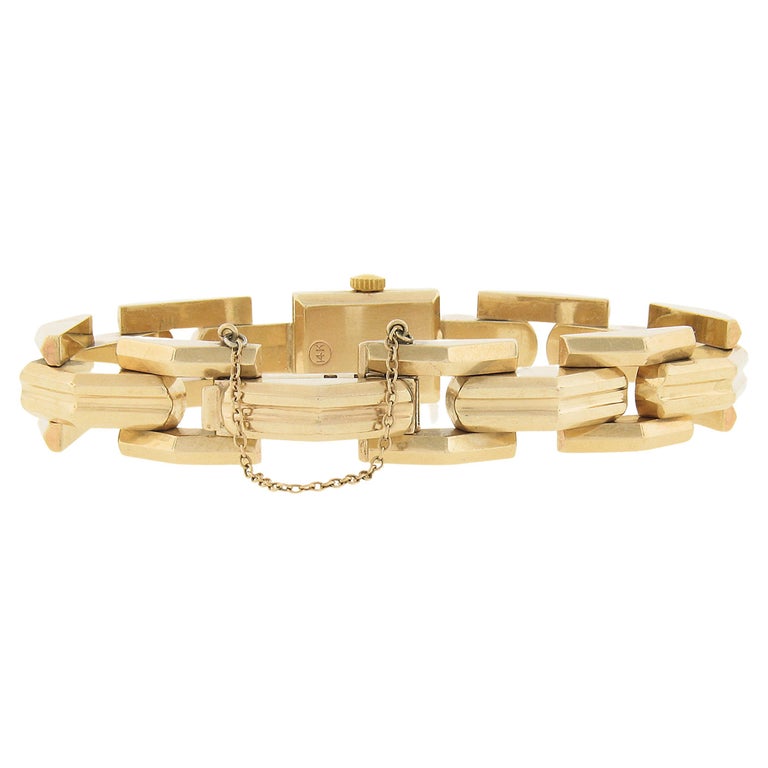 Vintage Retro Ladies Waltham 14k Gold Fancy Pyramid Faceted Link Watch ...