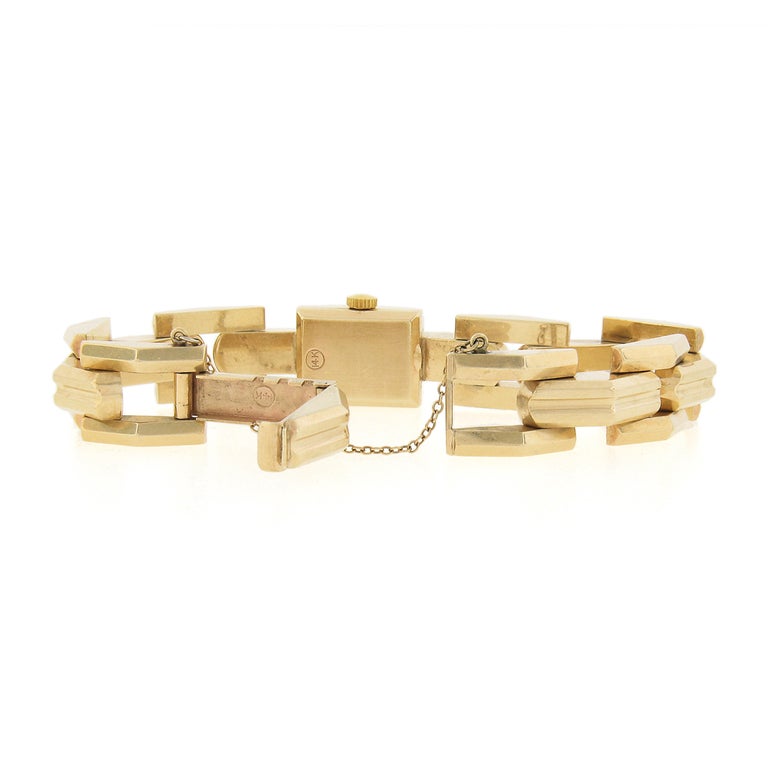 Vintage Retro Ladies Waltham 14k Gold Fancy Pyramid Faceted Link Watch ...