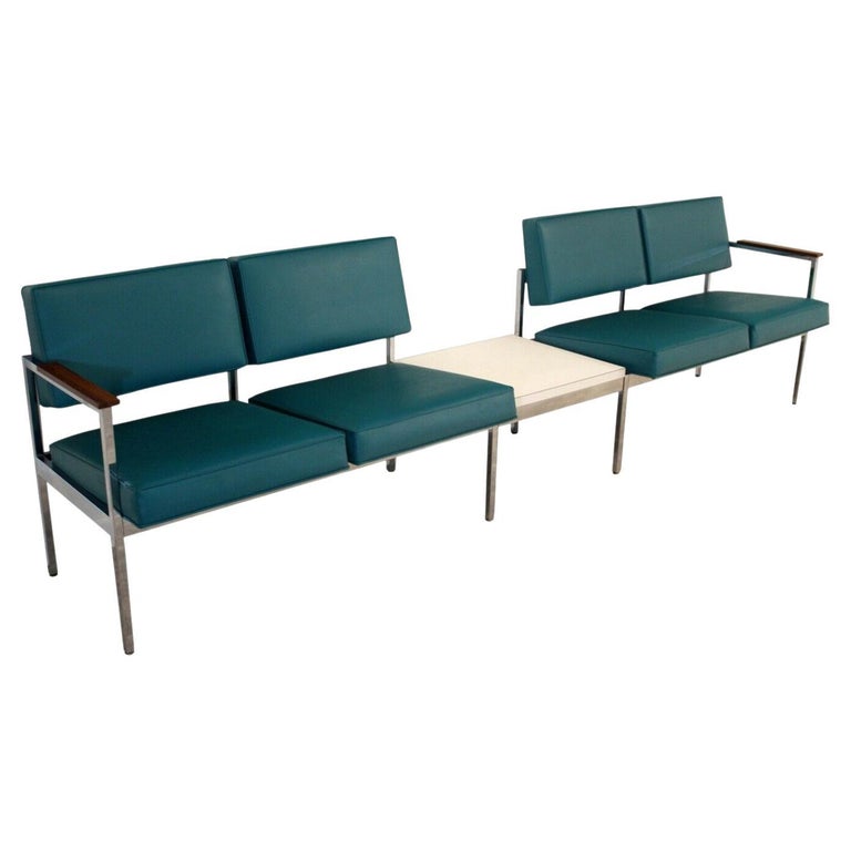 Vintage Retro Mid-Century Modern Turquoise Office Entry Way Seating w ...