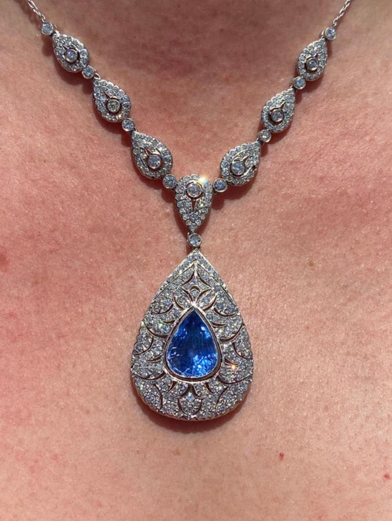Vintage Retro Platinum GIA 15.48ctw Sapphire and Diamond Statement ...